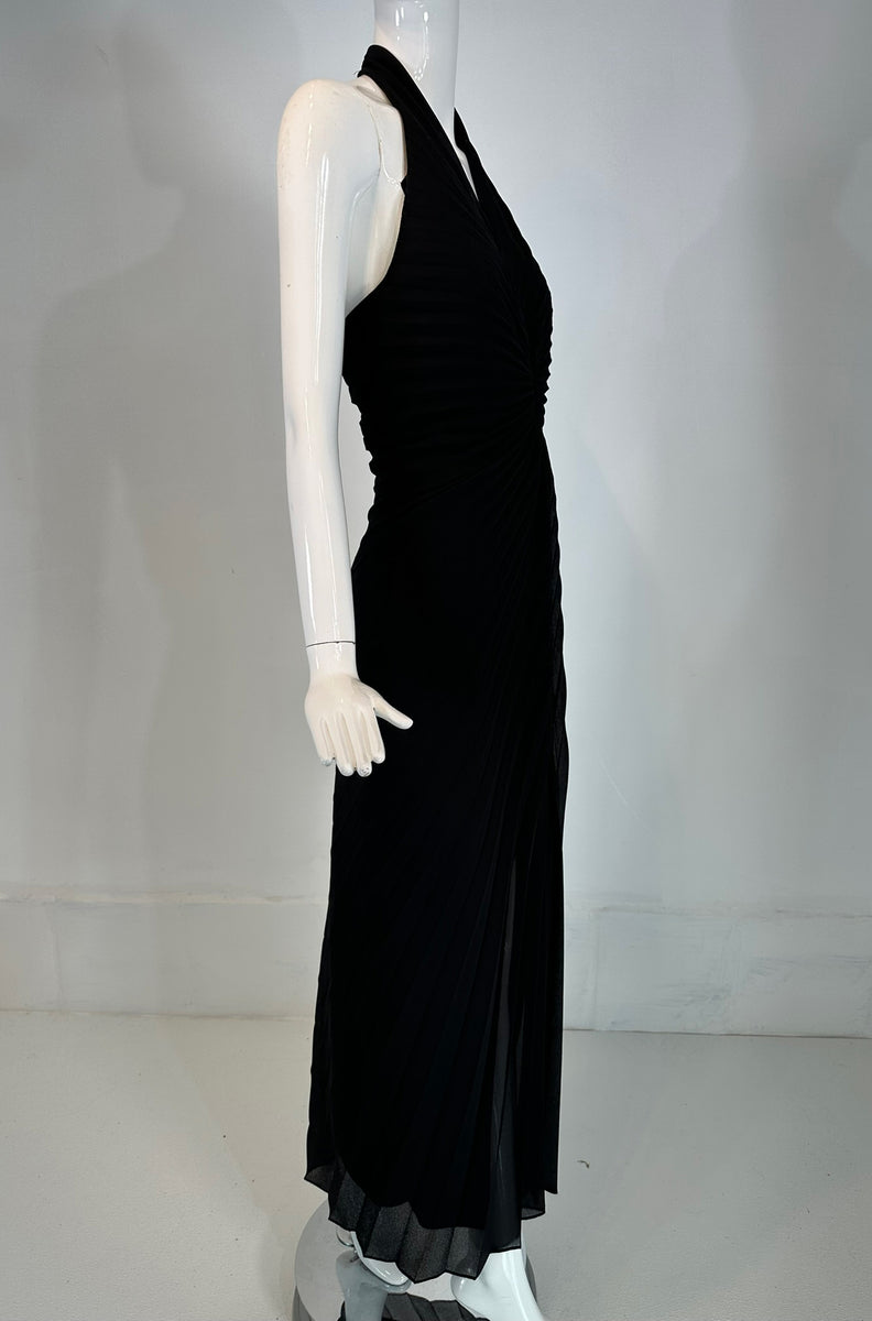 Joseph Ribkoff Black Crepe Plunge V Neckline Sunburst Pleat Halter Nec ...