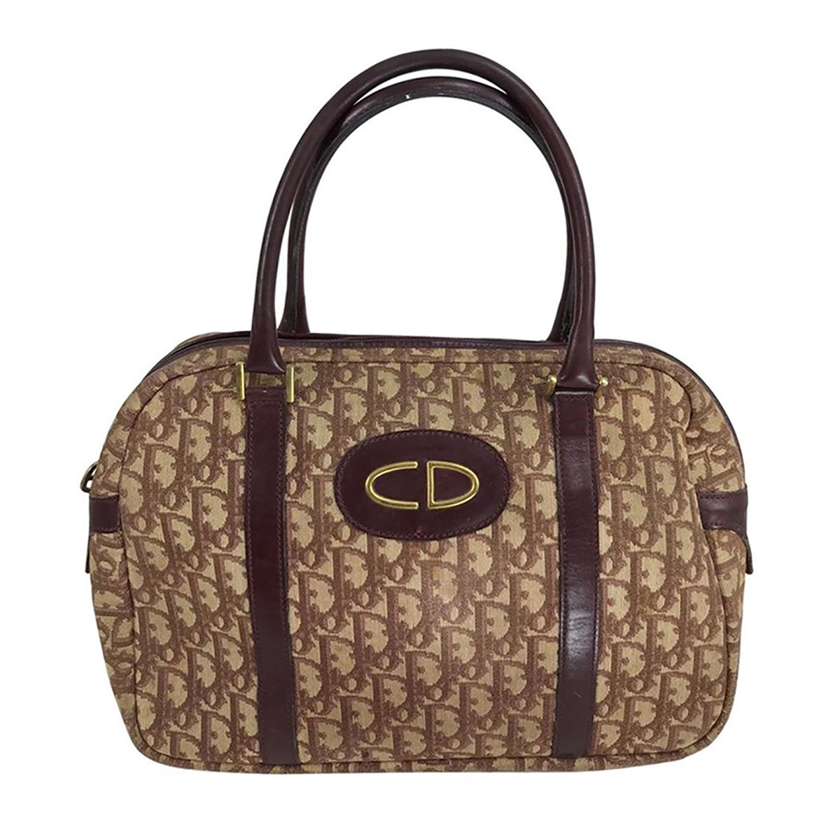 SOLD Christian Dior Burgundy Leather and Logo Canvas Large Handbag Rar ...